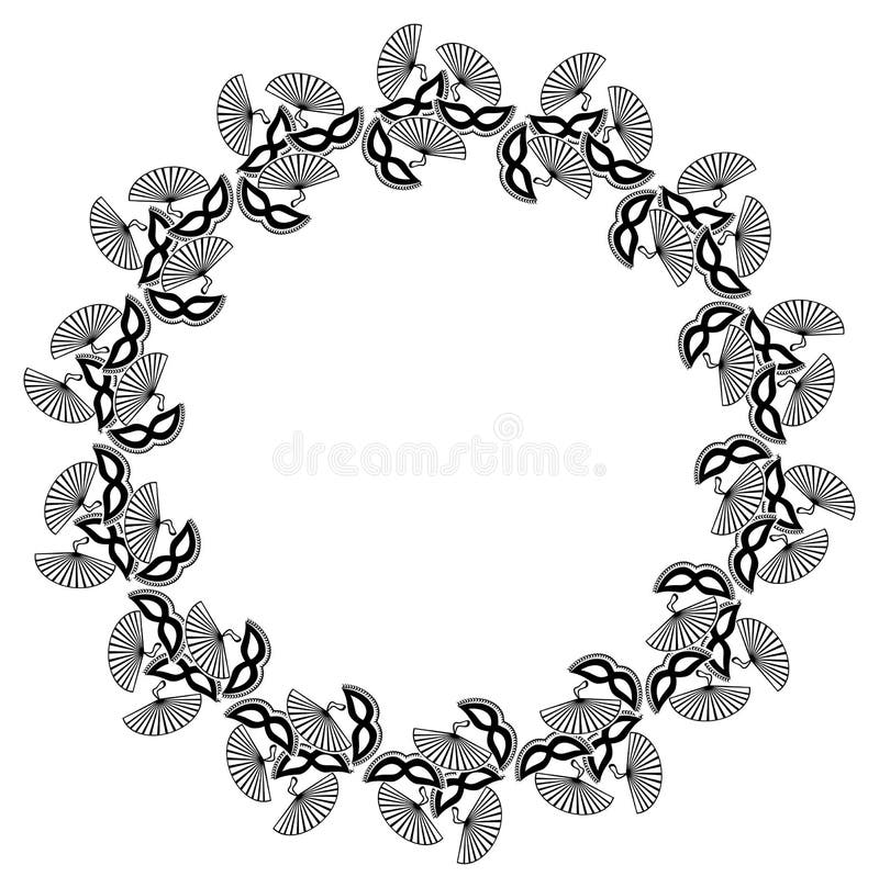 Silhouette Round Frame with Carnival Masks. Raster Clip Art. Stock ...