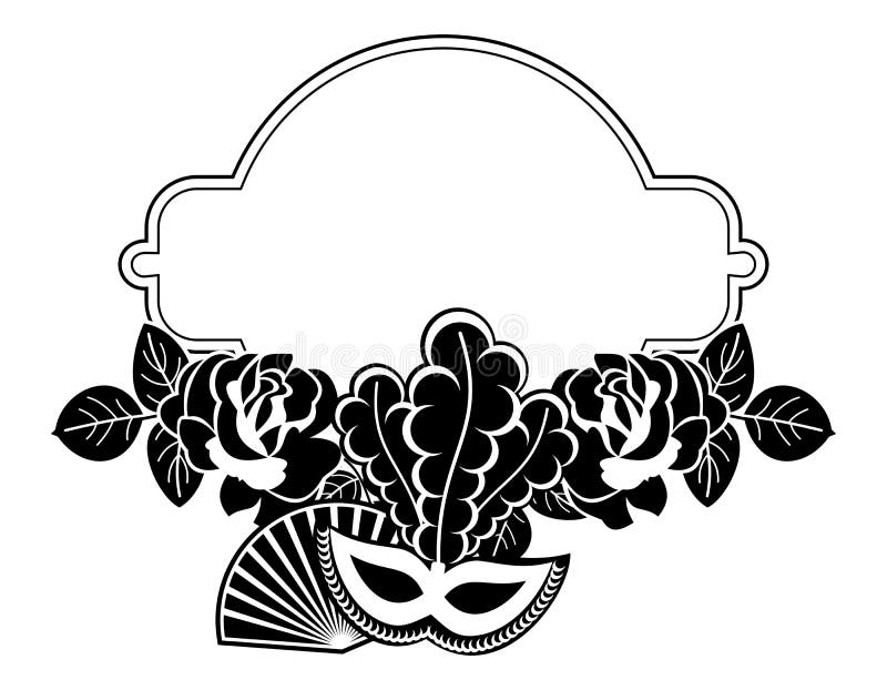 Silhouette Round Frame with Carnival Masks. Raster Clip Art. Stock ...