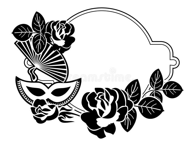 Silhouette Round Frame with Carnival Masks. Raster Clip Art. Stock ...