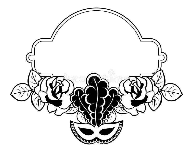 Silhouette Round Frame With Carnival Masks. Raster Clip Art. Stock ...