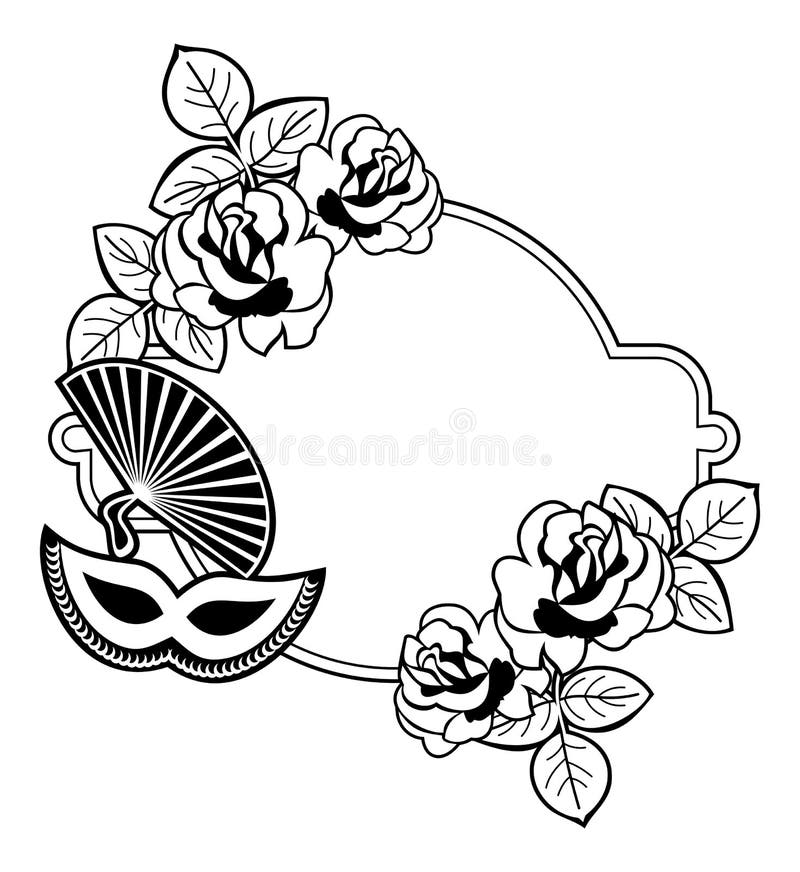 Silhouette Round Frame with Carnival Masks. Raster Clip Art. Stock ...