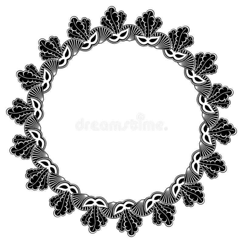 Silhouette Round Frame with Carnival Masks. Raster Clip Art. Stock ...