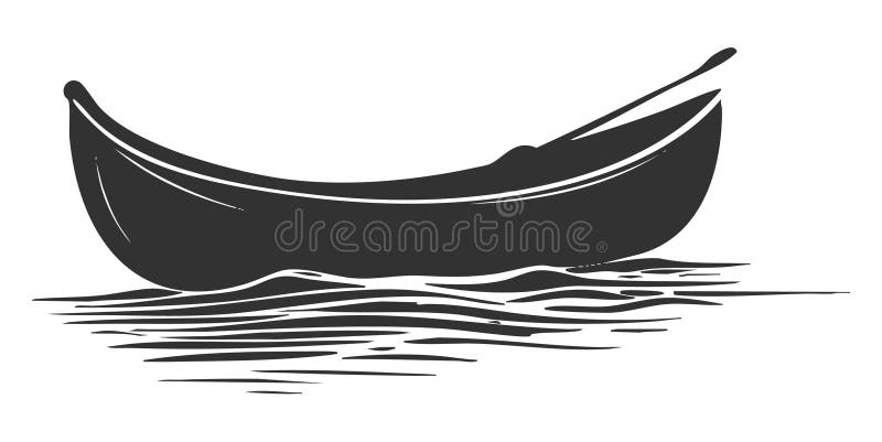 Silhouette of a Rowboat on Water with a Paddle Design. Stock Vector ...