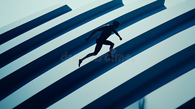 Silhouette of a Runner on Abstract Blue Shapes Stock Illustration ...