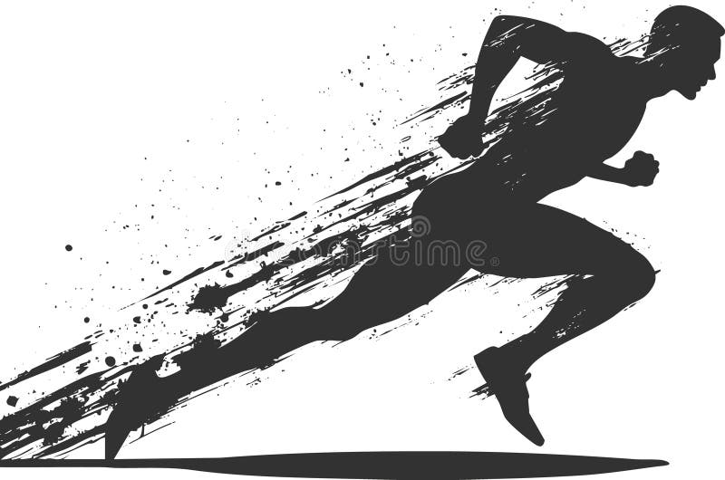 Silhouette of a Runner in Motion with Dynamic Brush Stroke Effect ...