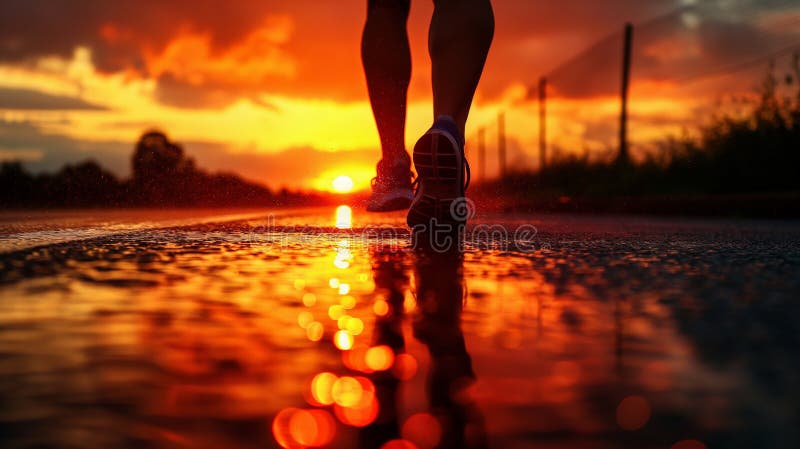 Silhouette of Runner S Legs Against a Vibrant Sunset, Capturing the ...
