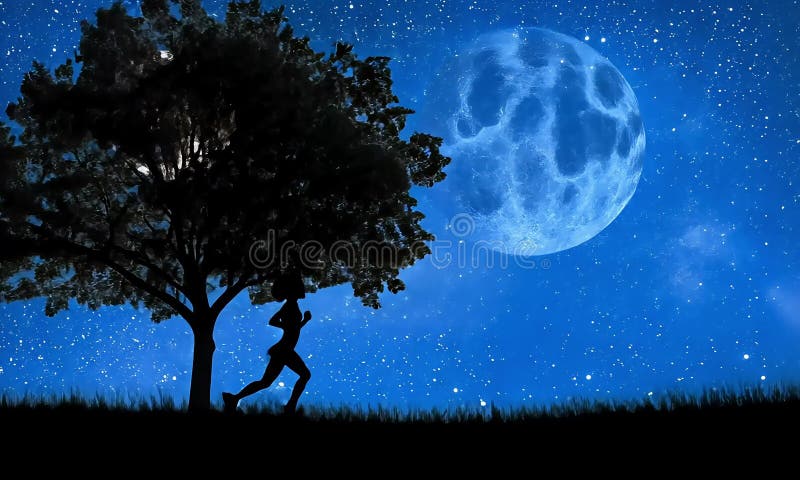 Silhouette of a Runner Under a Night Sky Stock Video - Video of girl ...