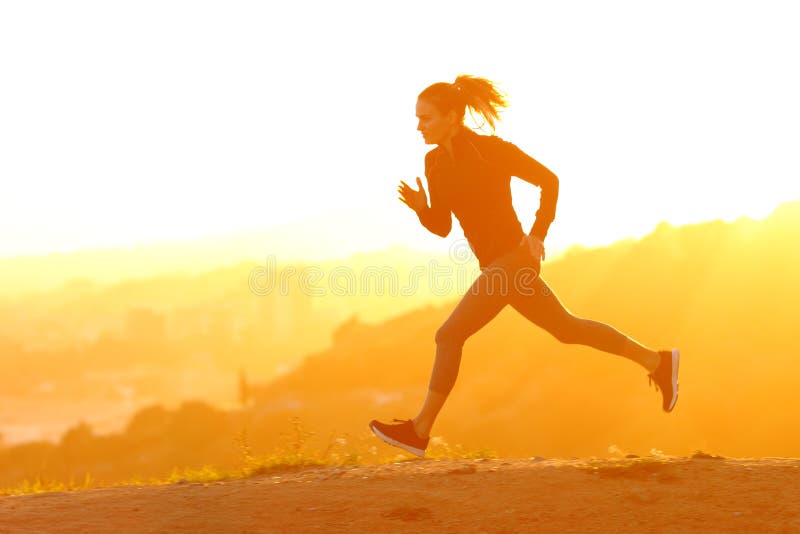 Silhouette of Runner Woman Running at Sunset Stock Image - Image of ...