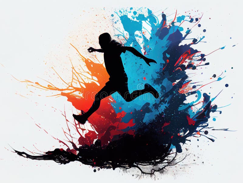 Silhouette of a Running, Jumping Person on an Abstract Background. Ai ...