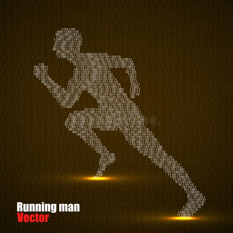 Silhouette Running Man with Binary Computer Code Stock Vector ...