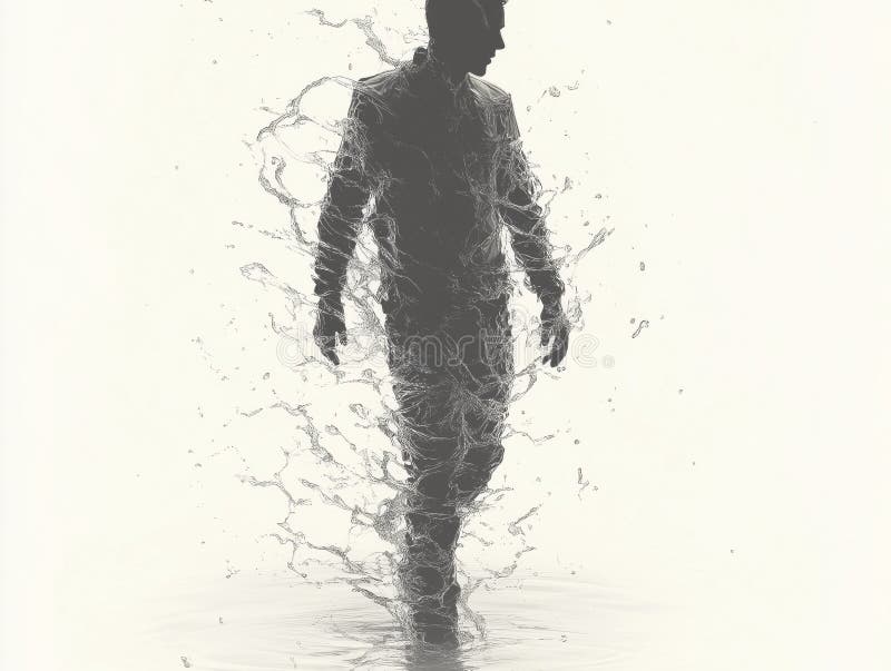 Silhouette of a Running Man Made of Water Stock Illustration ...