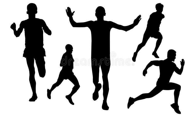 Silhouette Running Men Posture Black Shape on White Background Stock ...