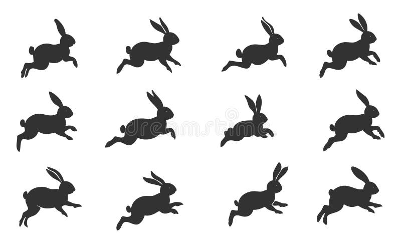 Silhouette of Running Rabbits Illustration Pattern in Black and White ...