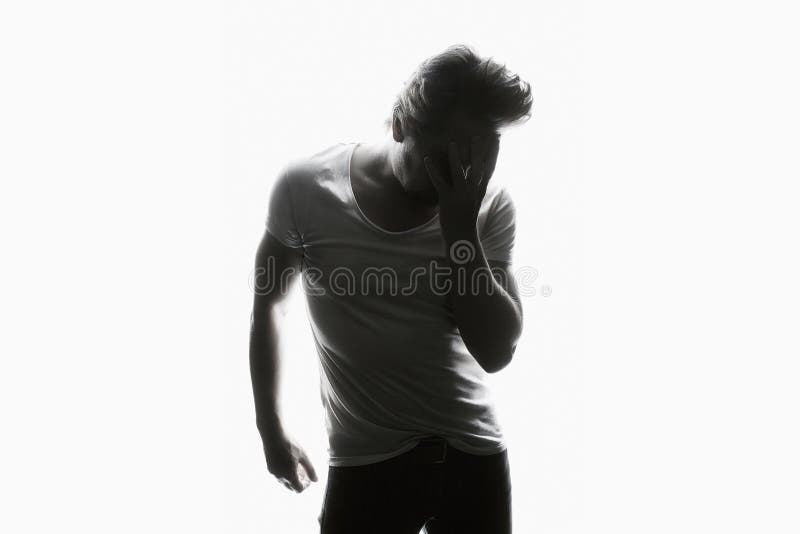 Silhouette of Sad Boy. Emotion Young Man Stock Photo - Image of ...