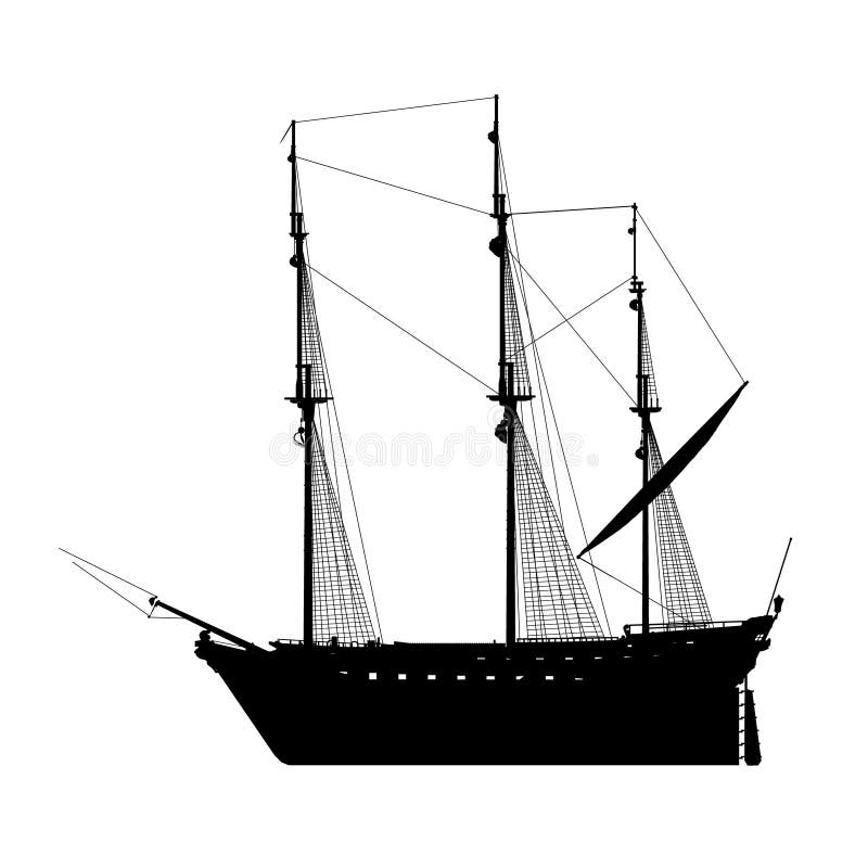 Silhouette of the Ship on a White Background. Side View Stock Vector ...