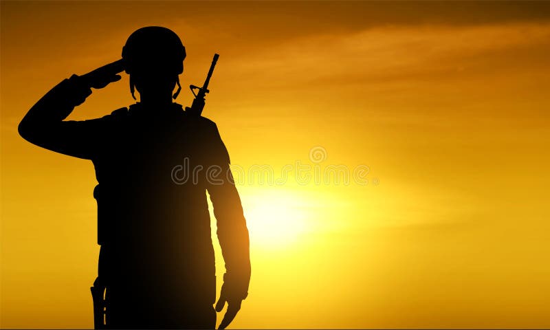 Silhouette Saluting Soldier Against the Sunset Stock Vector ...
