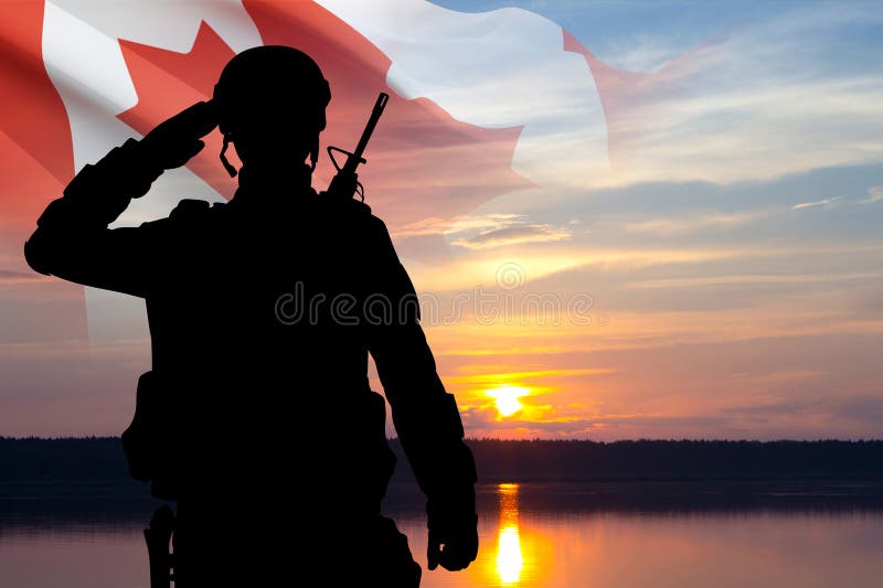 Silhouette of Saluting Soldier with Canada Flag Stock Photo - Image of ...