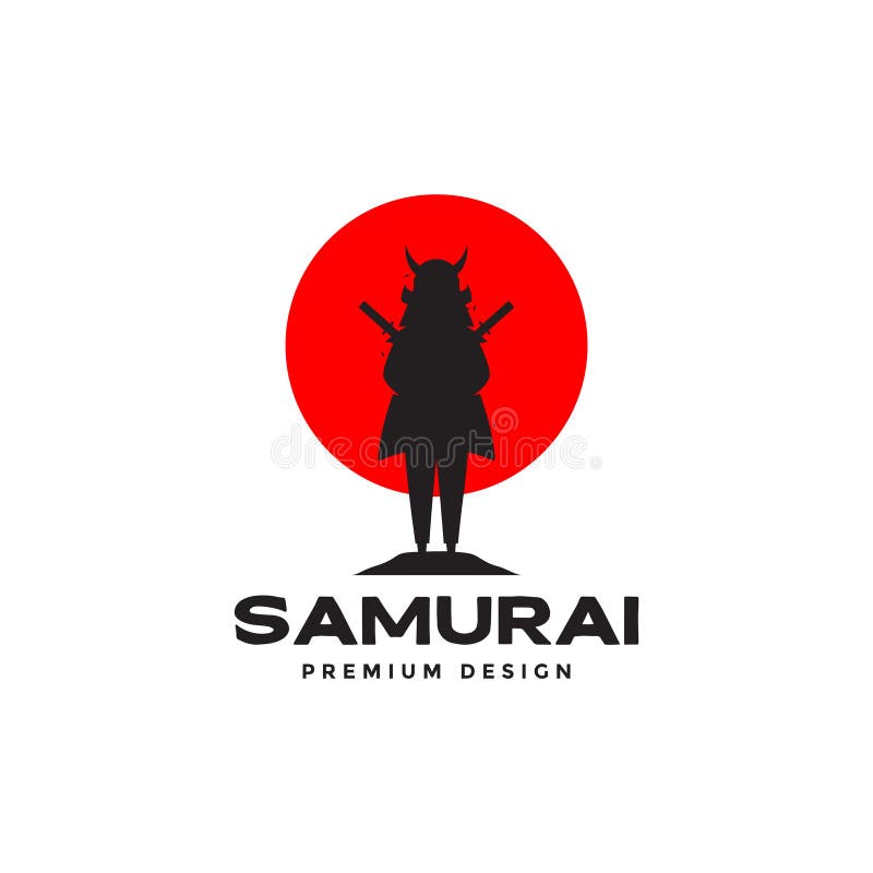 Silhouette Samurai with Circle Red Logo Design Vector Graphic Symbol ...
