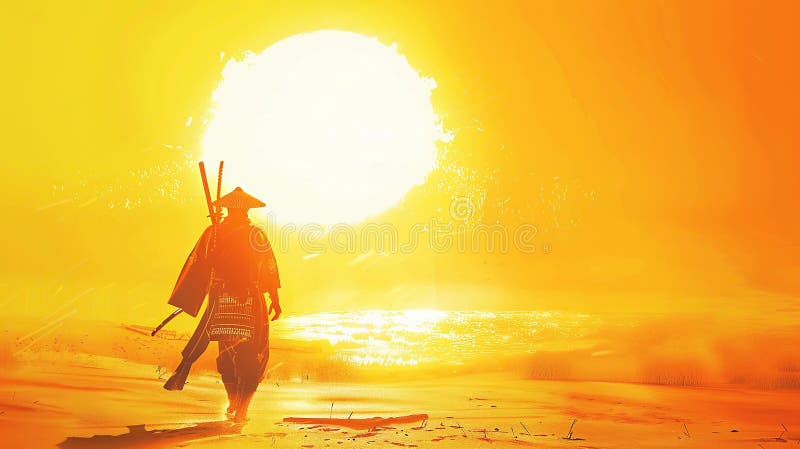Silhouette of a Samurai at Sunset Stock Illustration - Illustration of ...