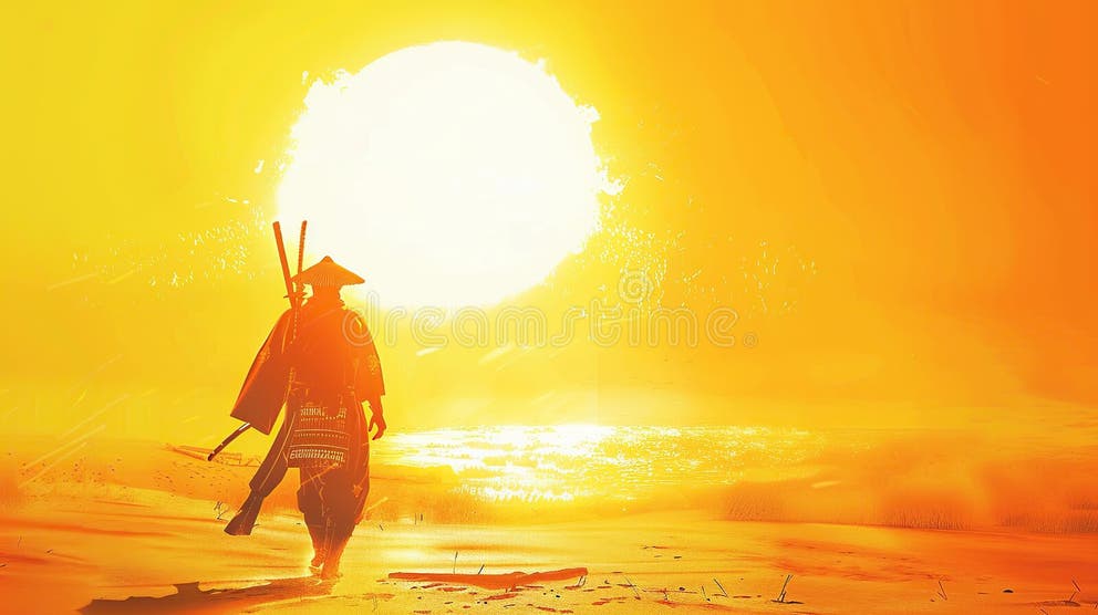 Silhouette of a Samurai at Sunset Stock Illustration - Illustration of ...
