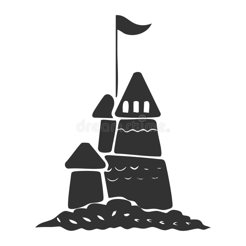 Silhouette of Sandcastle with Flag and Three Towers on Pile of Sand ...