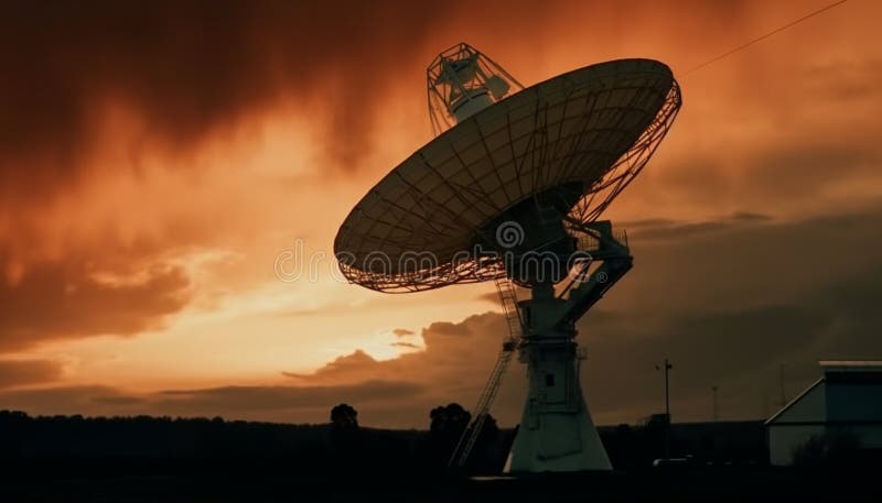 Silhouette of Satellite Dish Receives Global Communications, Sending ...