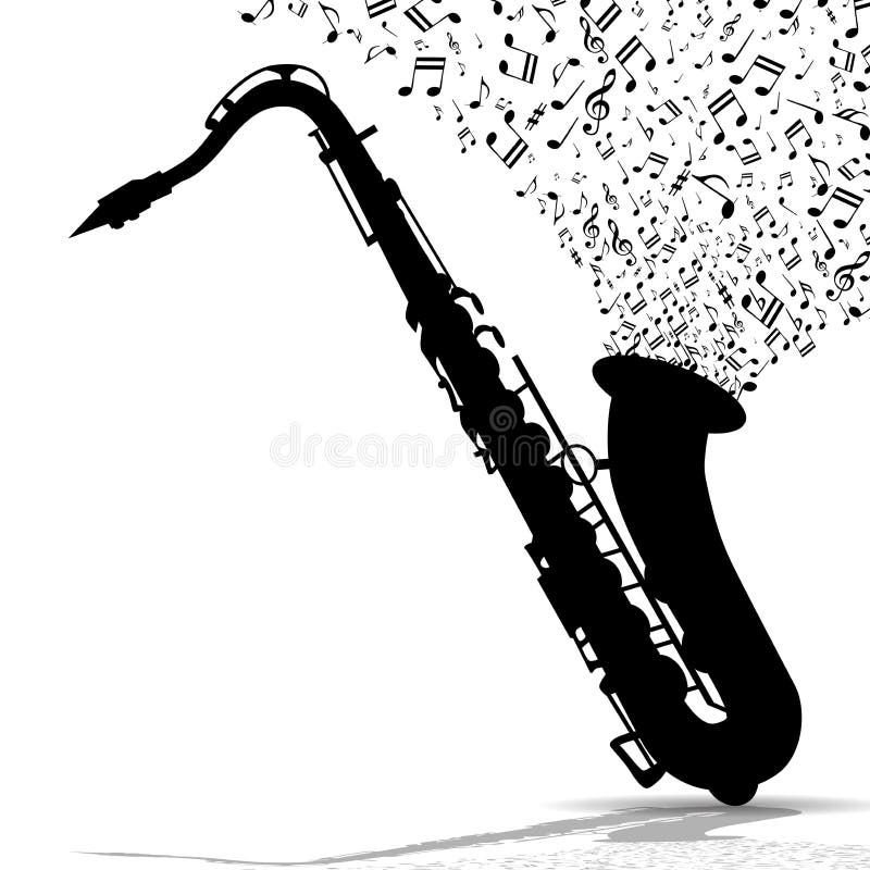 Silhouette of Saxophone and Music Stock Vector - Illustration of white ...