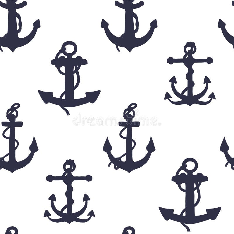 Set of Anchors with Rope and Iron Chain. Vector Black White Doodle ...