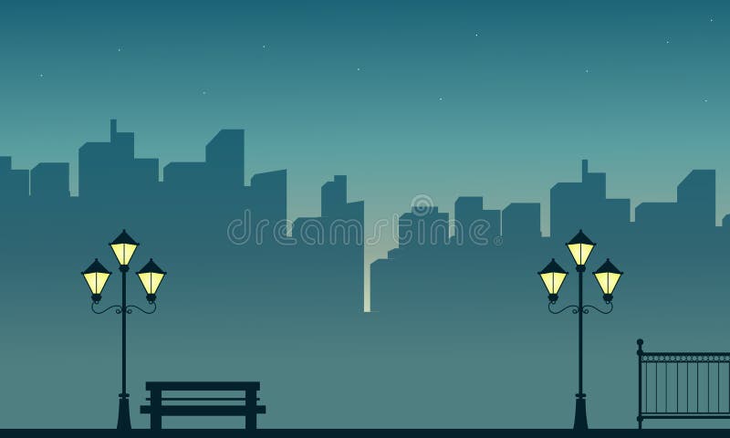 Silhouette of Seat with Street Lamp Scenery Stock Vector - Illustration ...