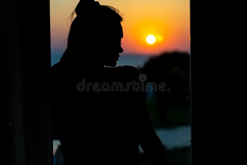 Silhouette of Seexy Girl in Sunset Stock Image - Image of sunlight ...