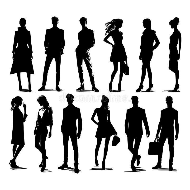 Silhouette Set of Adult People Design Stock Vector - Illustration of ...