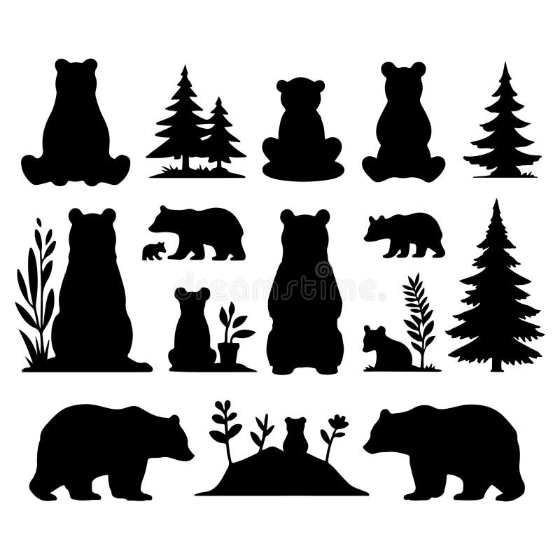 Silhouette Set of Bear. Vector Isolated Illustration Stock Vector ...