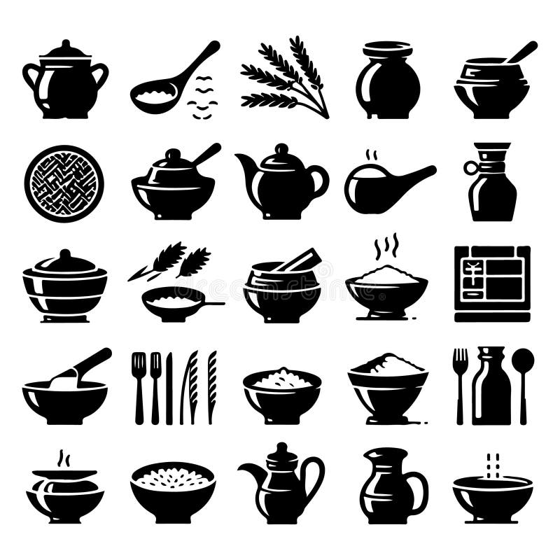 Silhouette Set of Clay Rice. Vector Isolated Illustration Stock Vector ...