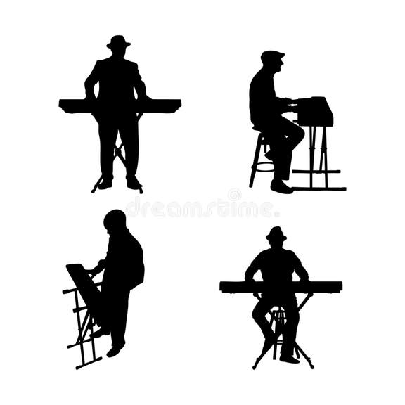 Silhouette Set of a Person Standing and Playing Keyboard Instrument ...
