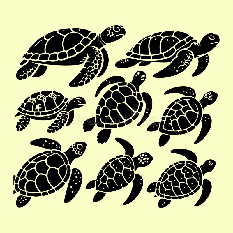 Silhouette set of turtle stock vector. Illustration of collection ...