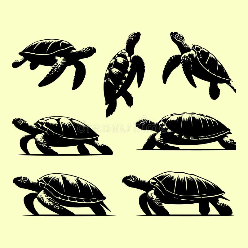 Silhouette set of turtle stock vector. Illustration of silhouette ...