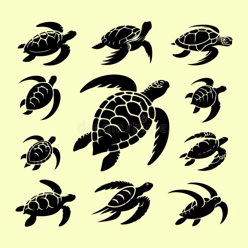Silhouette set of turtle stock vector. Illustration of group - 339831092