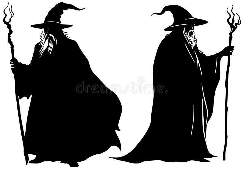 Set of Two Wizards in Black. Generative AI Stock Vector - Illustration ...