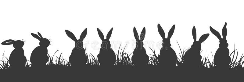 Silhouette of Seven Rabbits in Grass at Sunset Stock Vector ...