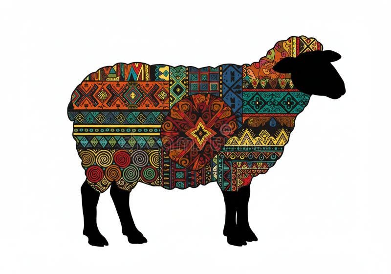 Silhouette of a Sheep Filled with Vibrant, Geometric Patterns in a ...