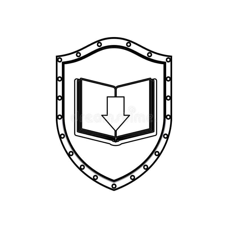 Silhouette Shield with Blank Book and Arrow Stock Vector - Illustration ...