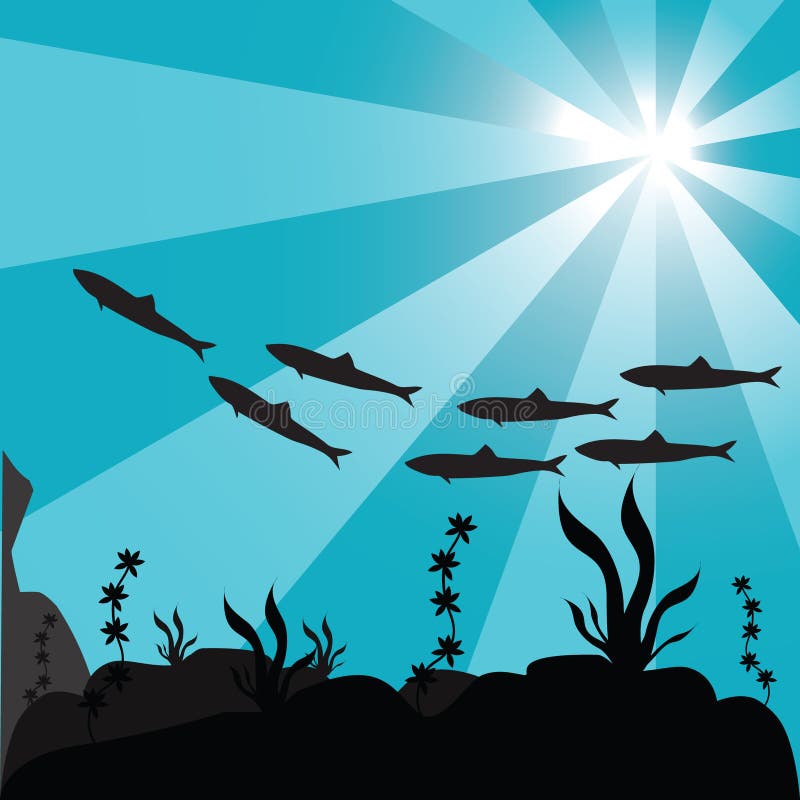 Silhouette of a Shoal of Fish. Vector Illustration Decorative Design ...