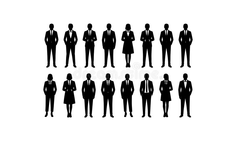Silhouette of Business People Standing in Two Rows Corporate Team on ...