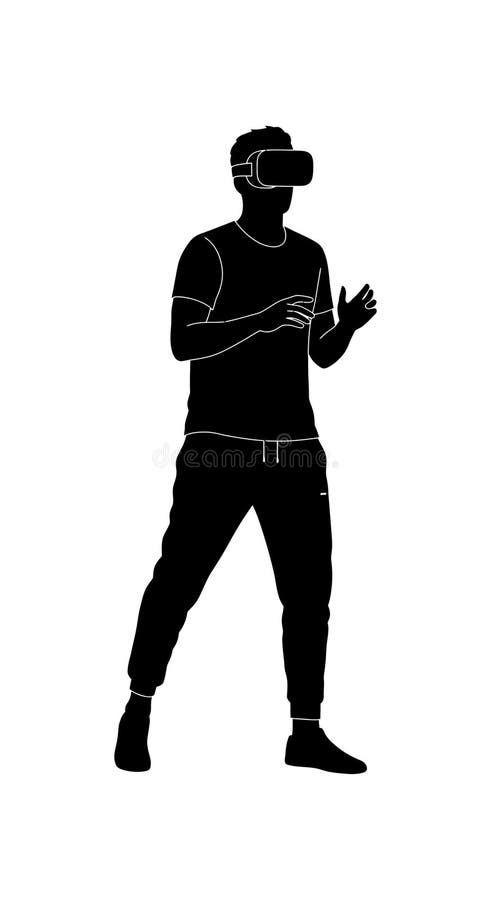 Silhouette of Man Using Virtual Reality Headset in Immersive Experience ...