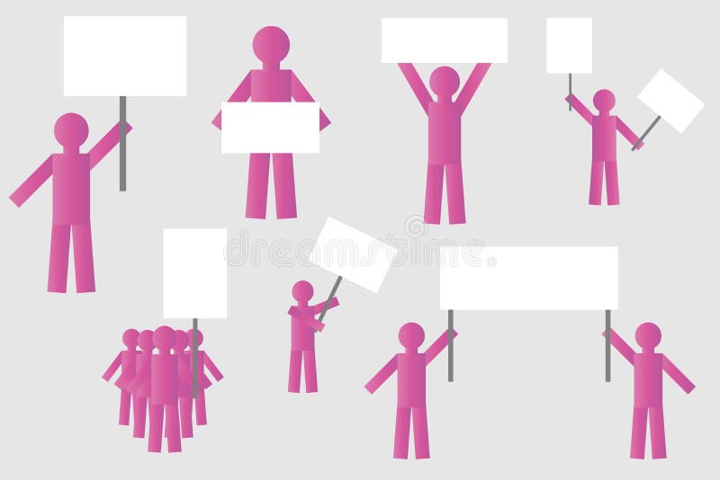 Strike Protest of People with Posters. Silhouette of Simple Isolated ...