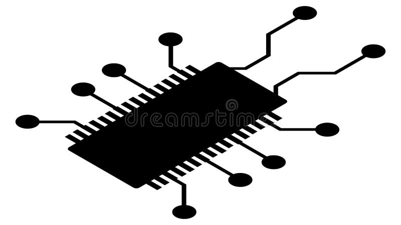 Silhouette Of Simple Isometric Schematic Chip Or Component For