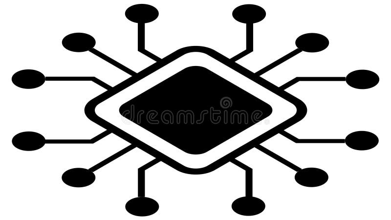 Silhouette Of Simple Isometric Schematic Chip Or Component For