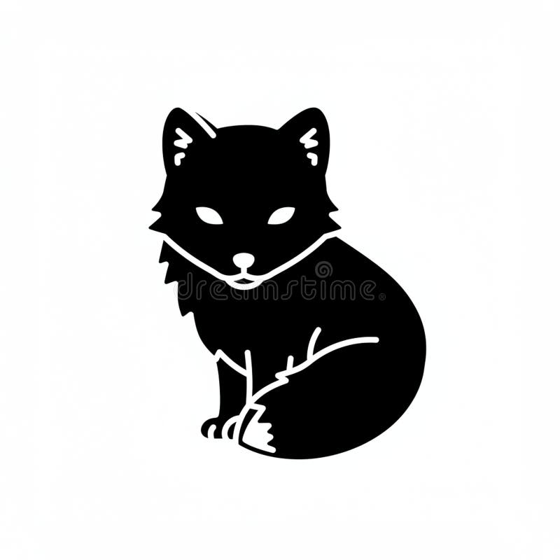 Silhouette of a Sitting Cat, Facing Forward, Depicted in Solid Black ...
