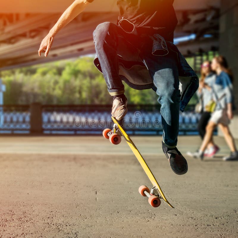 Silhouette Skateboarder Jumping in City Stock Image - Image of extreme ...