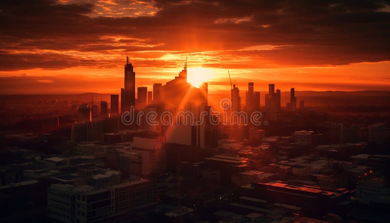 Silhouette Skyscrapers Backlit by the Setting Sun Generated by AI Stock ...